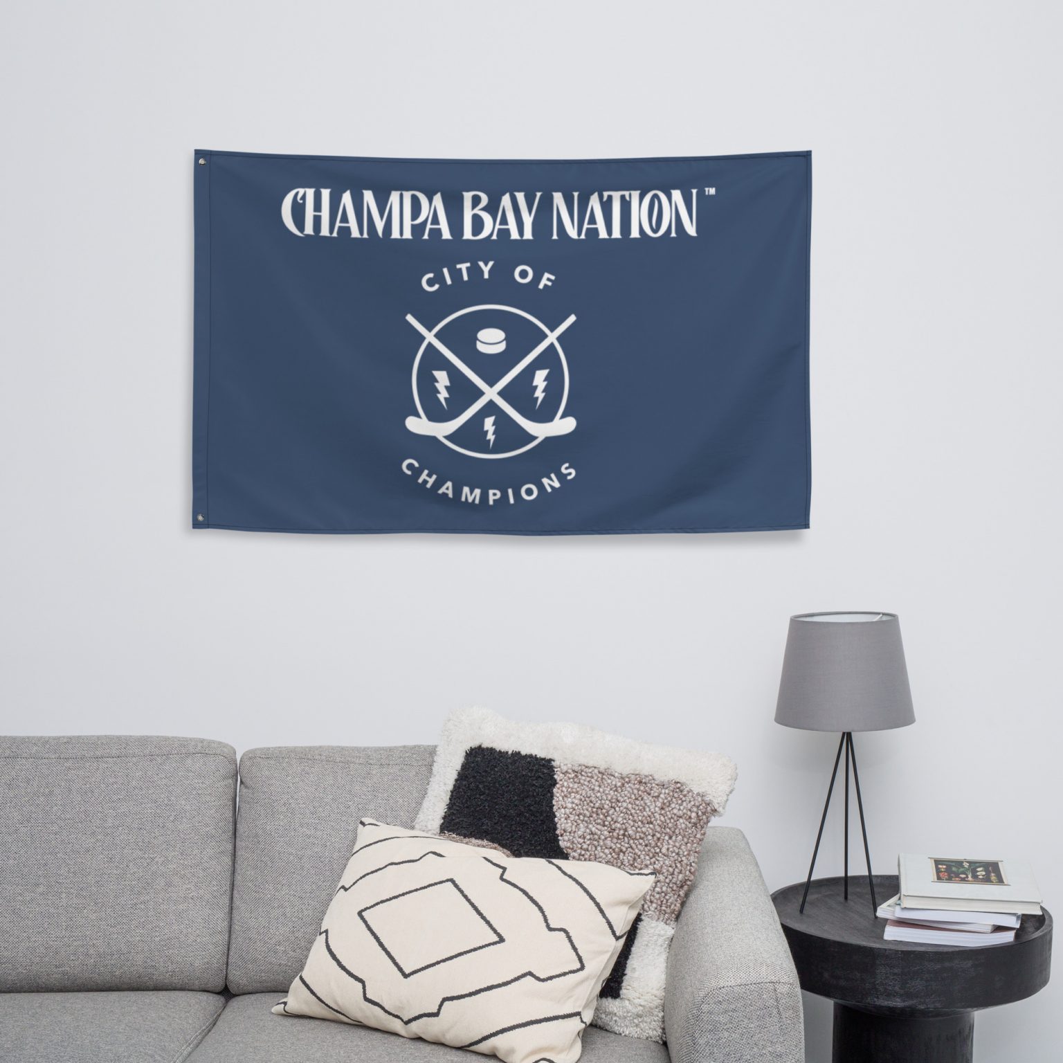 Champa Bay Nation City Of Champions Hockey Style Flag White On Blue ...